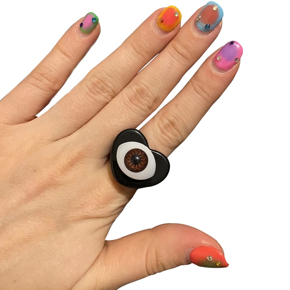VOPIPO 3pcs Resin Rings Chunky Statement Plastic Rings Cute Heart Shaped Big Eye Aesthetic Rings Trendy Personalized Stacking Finger Acrylic Ring Set for Women