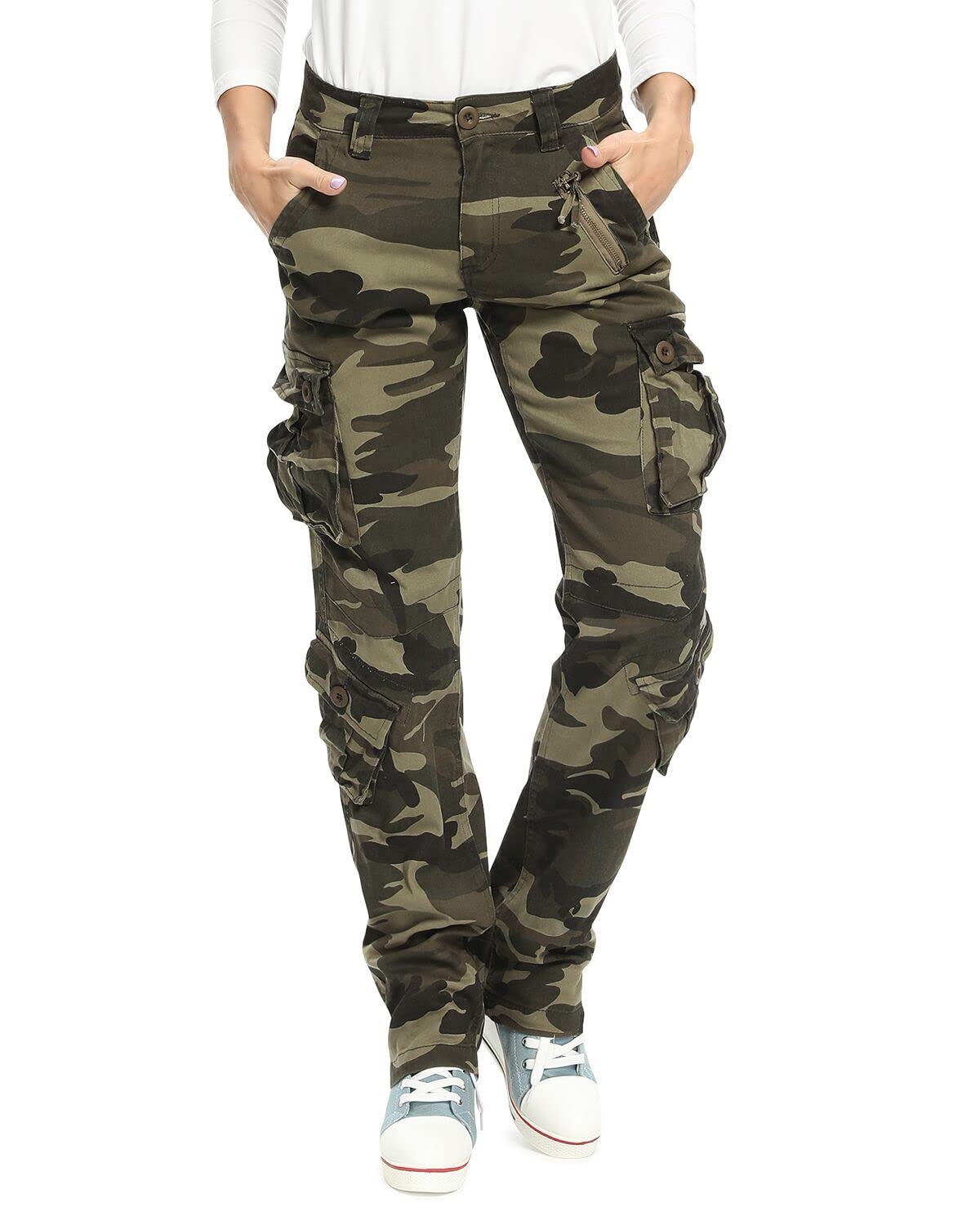 OCHENTA Camouflage Cargo Pants for Women Stretch Combat Tactical Army Military Casual Work Travel with 8 Pockets Camo 169 Size 4