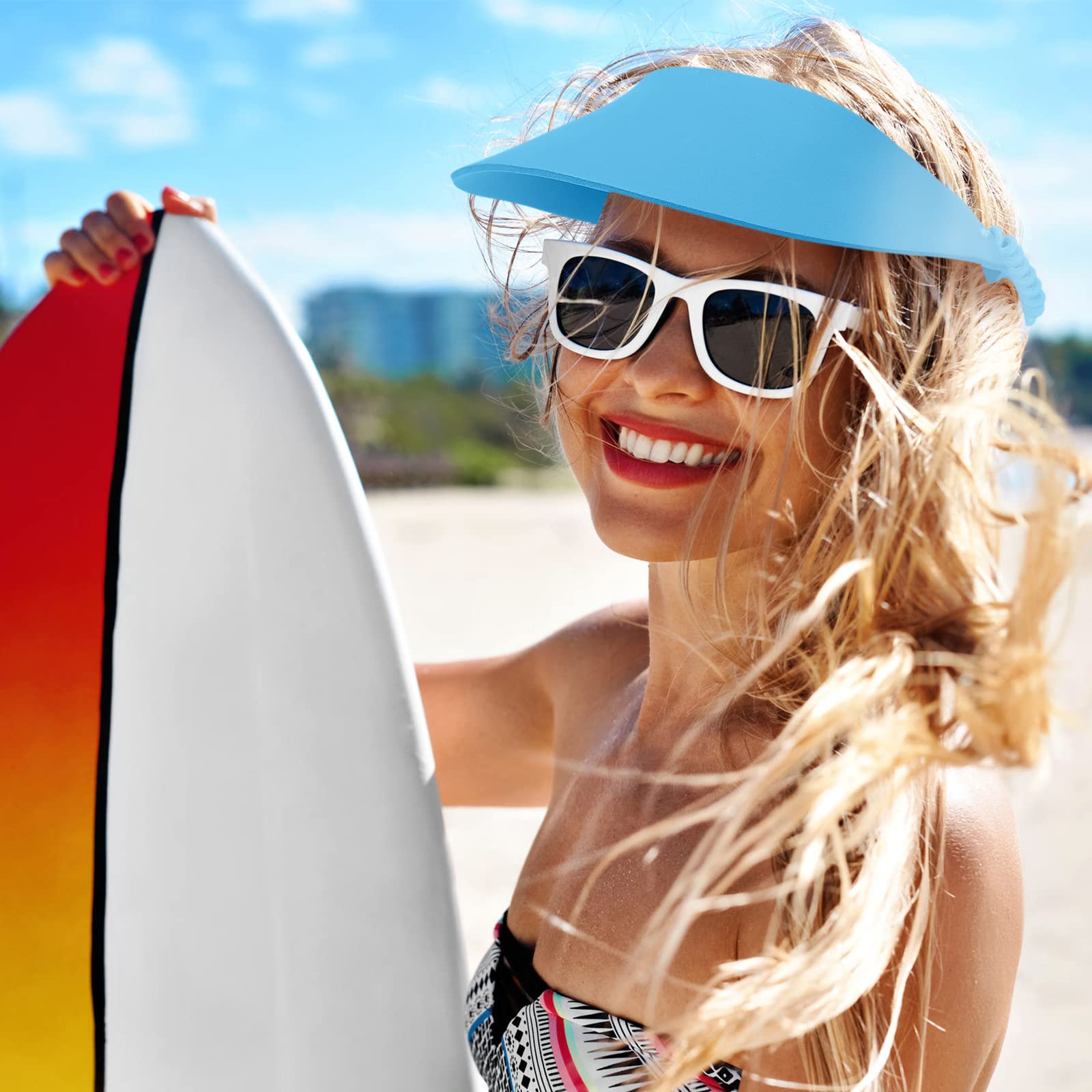 Sun Visors for Women Solid String Sun Visor Hat Fabric Foam Adjustable Soft Visors Women Golf Tennis Visor for Sports (Red, White, Orange, Light Green, Purple, Blue)