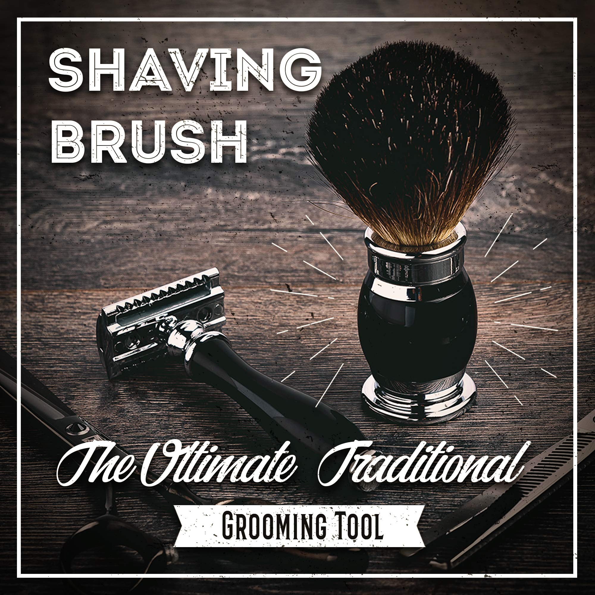 Shaving Brush Set - Professional Shaving Brush with 100% Pure Badger Bristles -Black Resin Handle - Solid Chrome Shaving Brush Stand for Wet Shave