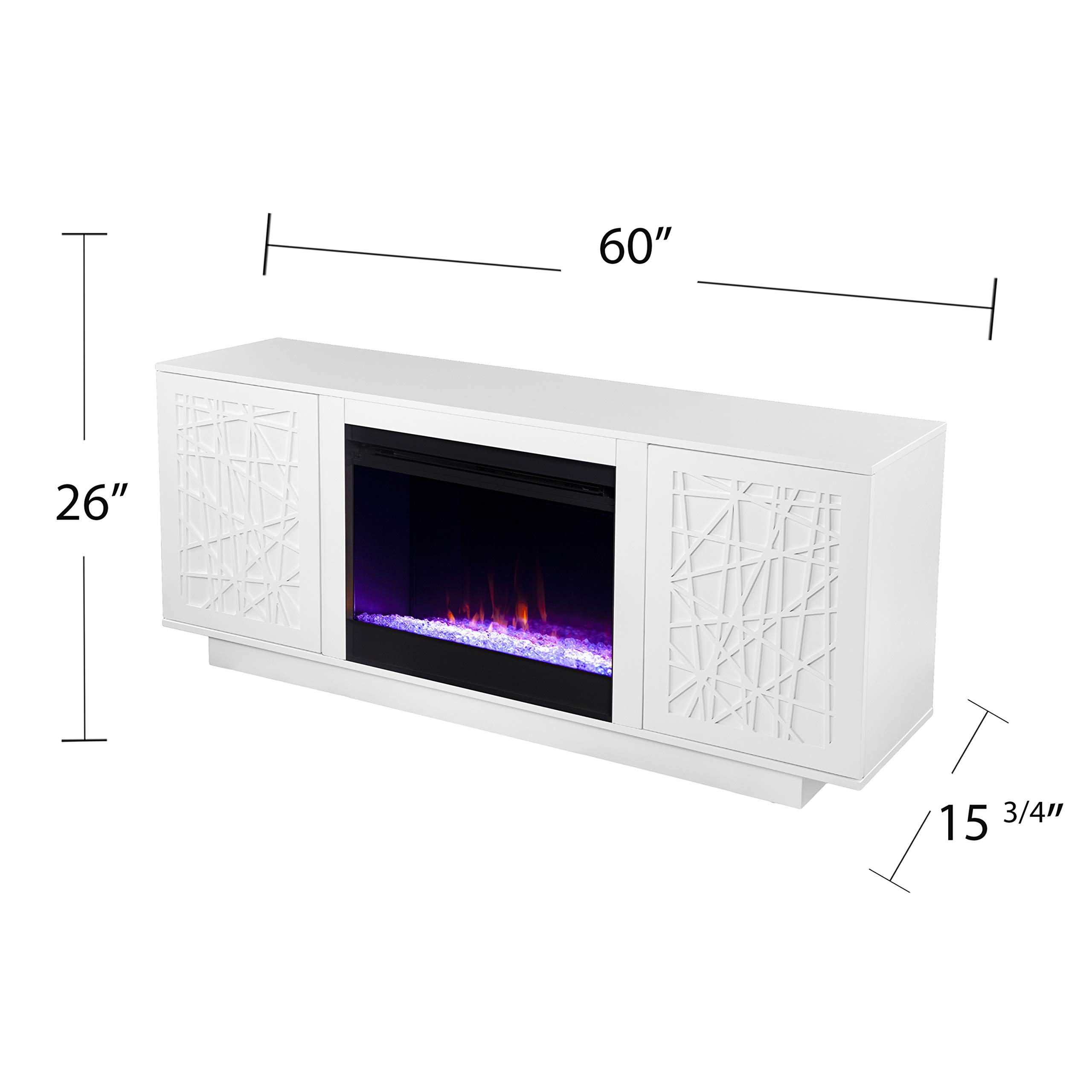 SEI Furniture Delgrave Electric Fireplace TV Stand for TVs up to 56 Inches with Color Changing LED Flame, White