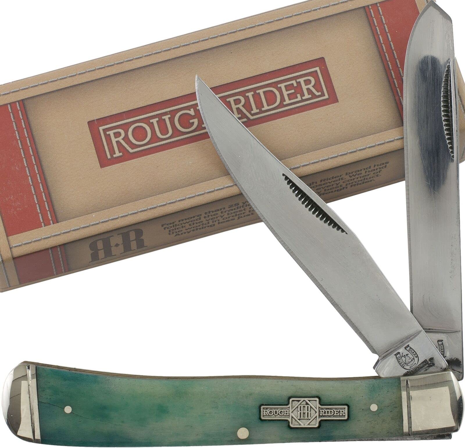 Turquoise Smooth Bone Trapper Pocket Knife Rr1253 2 Open Folding Blades Outdoor Survival Hunting Knife for Camping by Survival Steel