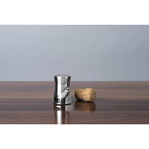 Viski Stainless Steel Heavyweight Champagne Stopper, Sparkling Wine Saver Bottle Stopper, Stainless Steel & Silicone Seal - Set of 1, Silver