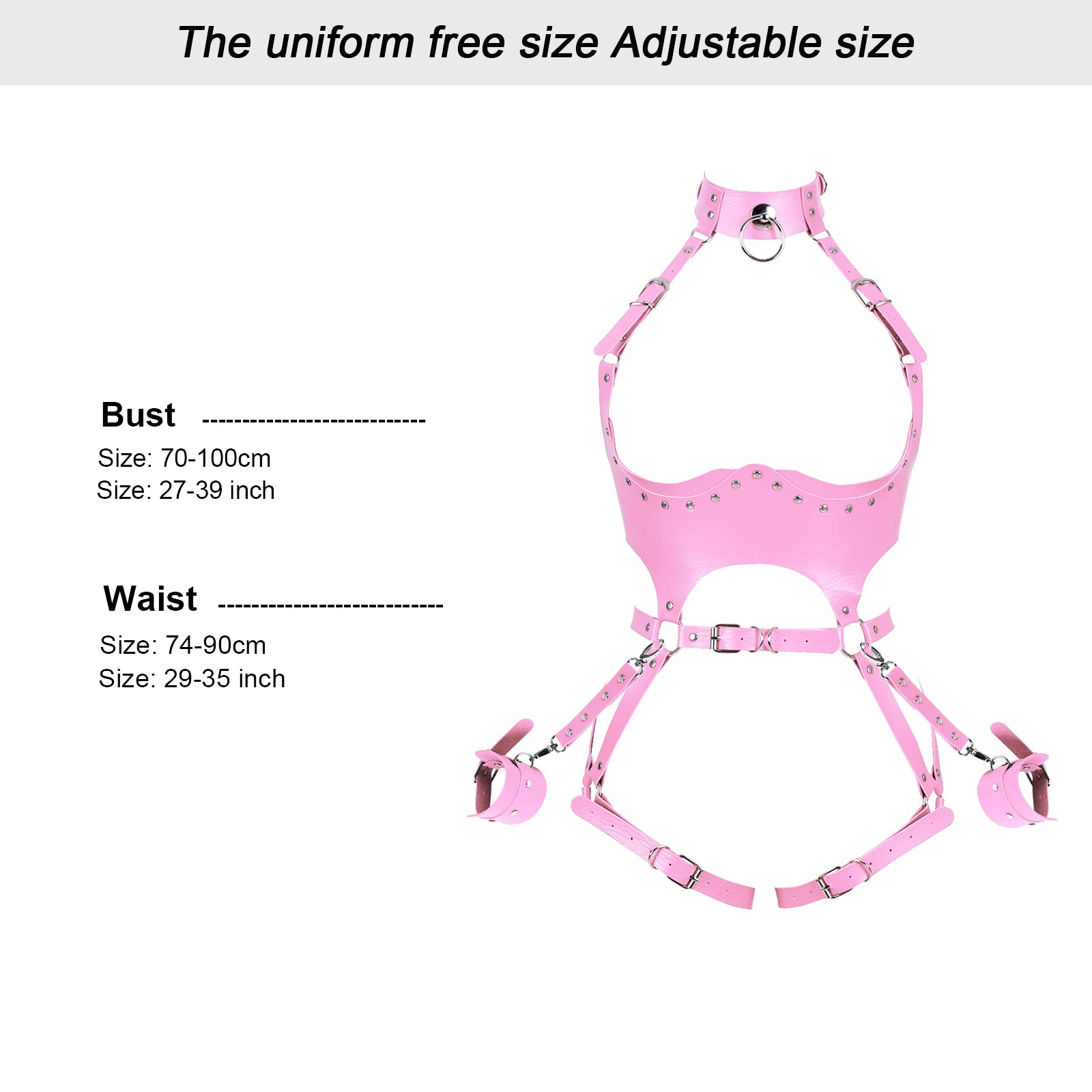 Waist Garter belt Punk Full body harness for women Photography Dance Rock Halloween Leather cage Chest strap set (Pink)