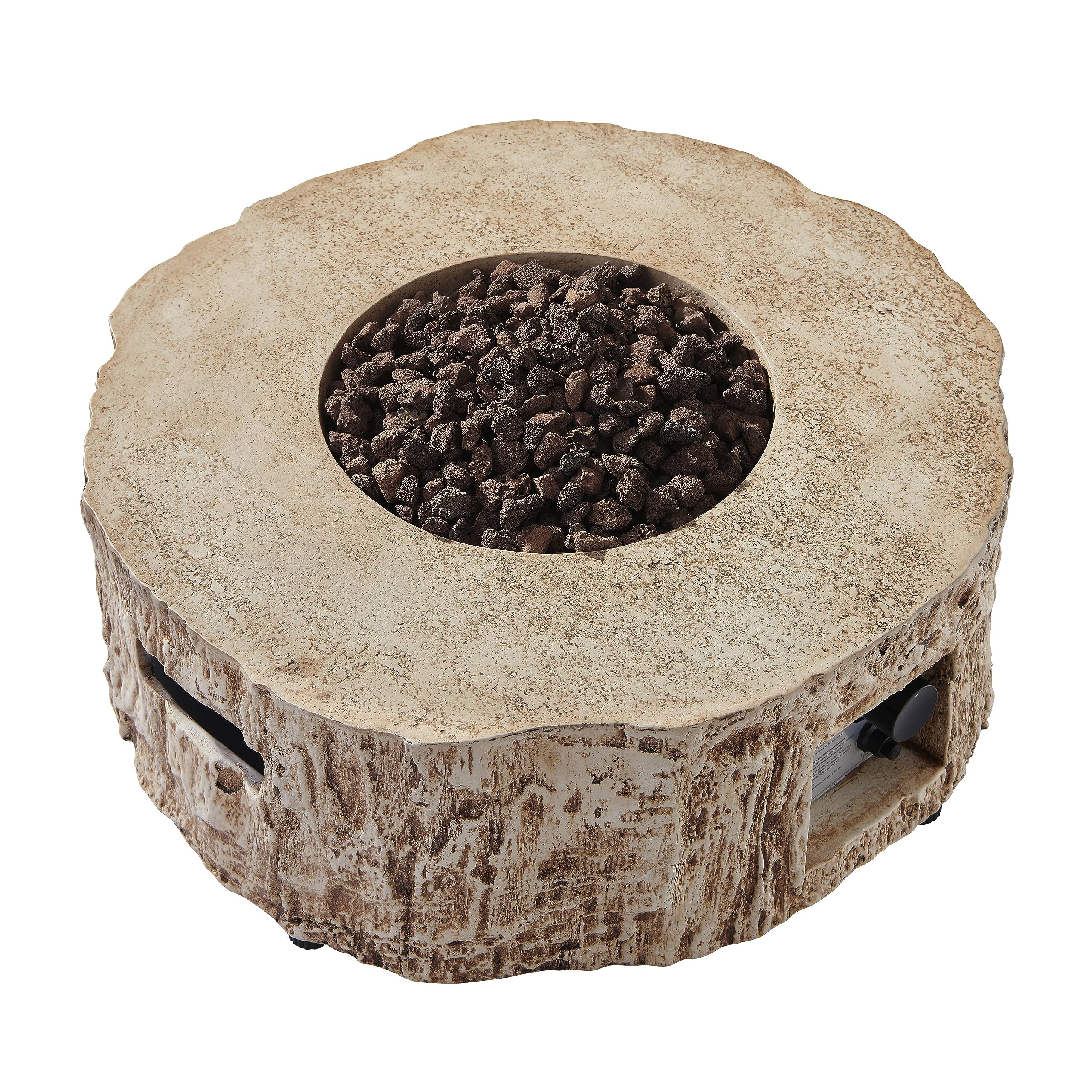Outdoor 28 Inch Propane Fire Pit Table 30,000 BTU Stone Texture Round Gas Fire Table Patio Fire Table Firepit Base with Lava Rocks (Tank Outside), Brown