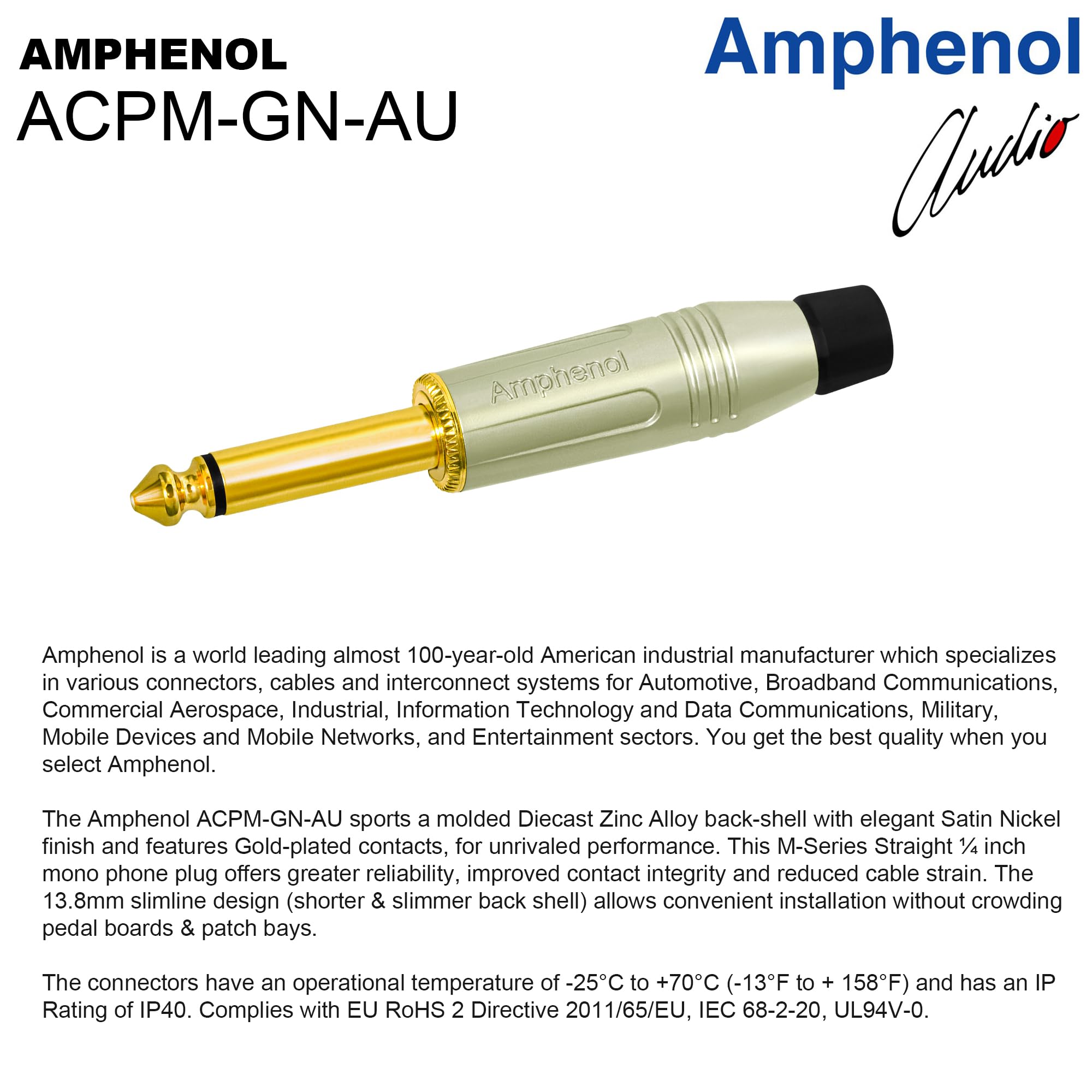 WORLDS BEST CABLES 2 Units - 10 Foot - Pedal, Effects, Patch, Instrument Cable Custom Made Using Mogami 2319 Wire & Amphenol ACPM-RN-AU & ACPM-GN-AU M-Series Angled & Straight Gold TS Plugs
