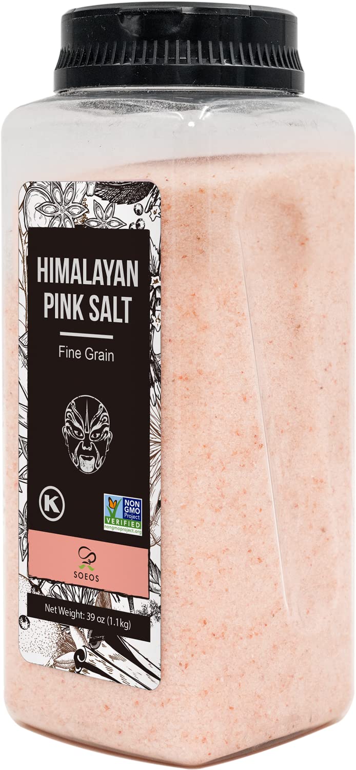Soeos Pink Himalayan Sea Salt, Fine Grain, 38.8oz (2.4 LB), Kosher Salt, Non-GMO