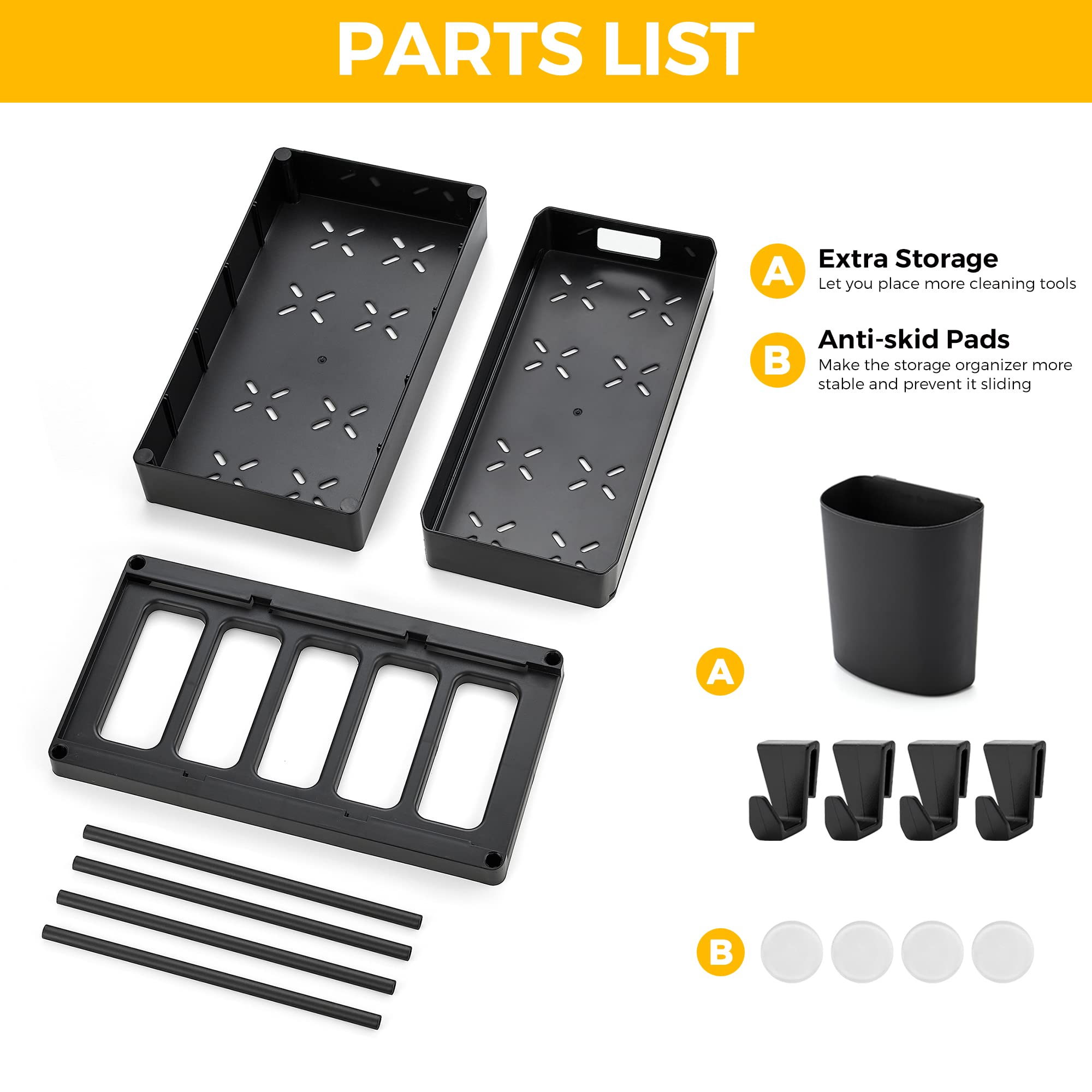 Under Sink Organizers and Storage, 2 Tier Pull Out Cabinet Organizer, Kitchen Cabinet Organizer Bathroom Sink Organizer with Hooks, Cabinet Organizers and Storage for Bathroom, White & Black, 2 Pack
