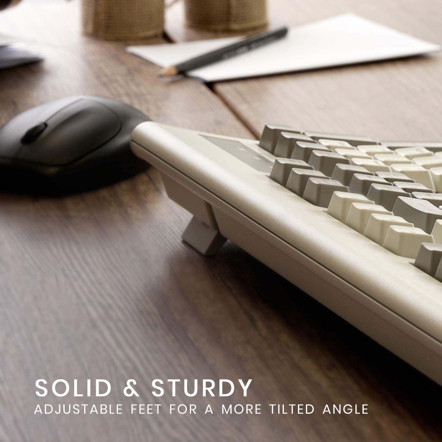 Perixx PERIBOARD-106M, Wired Performance Full-Size USB Keyboard, Curved Ergonomic Keys, Classic Retro Gray/White Color, US English Layout