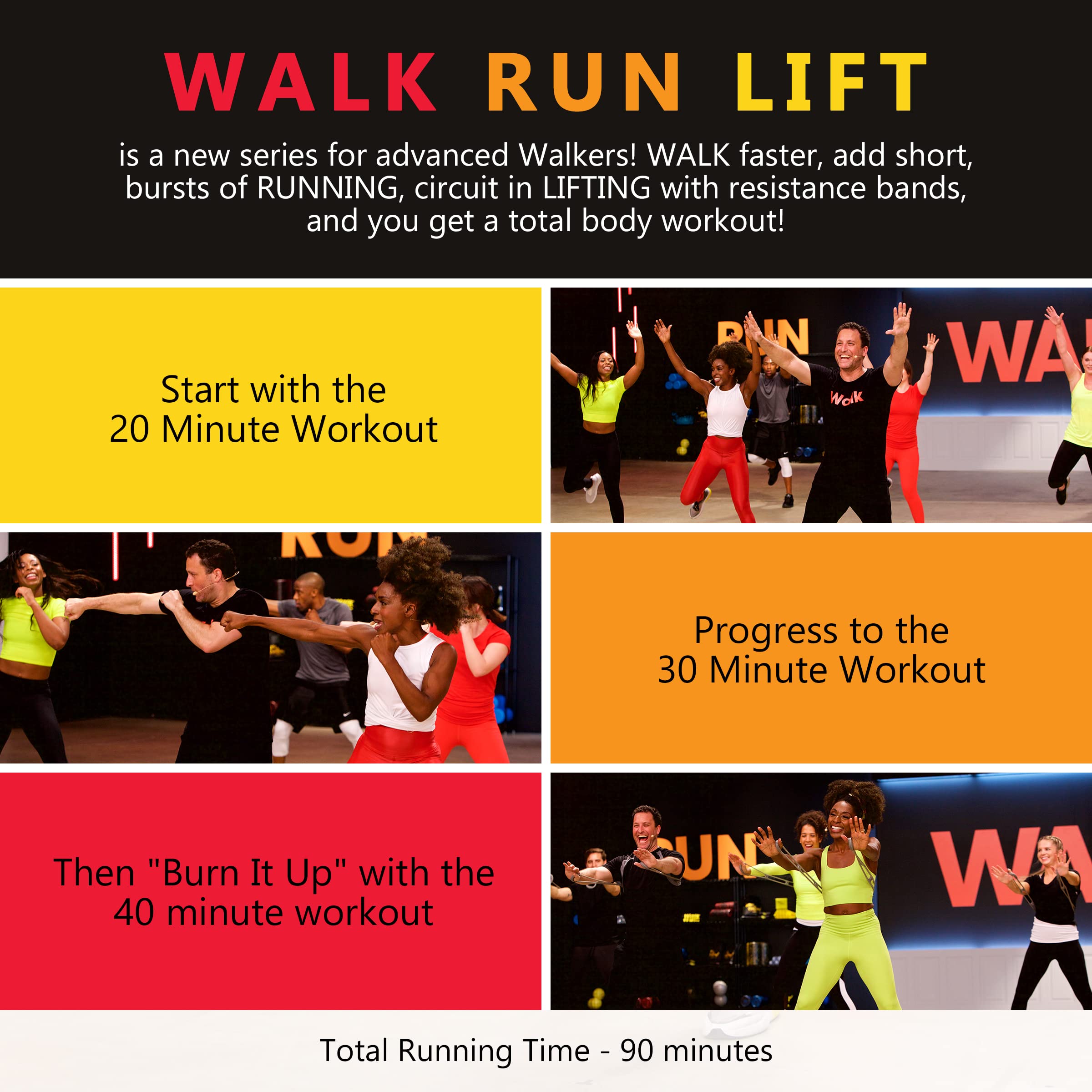 Walk at Home Walk Run Lift Band Bag Bundle with 7 Ring Resistance Bands, Happy Walking Firm Band, 1 DVD (3 Workouts) and Drawstring Bag for Home Workout Walking Exercise