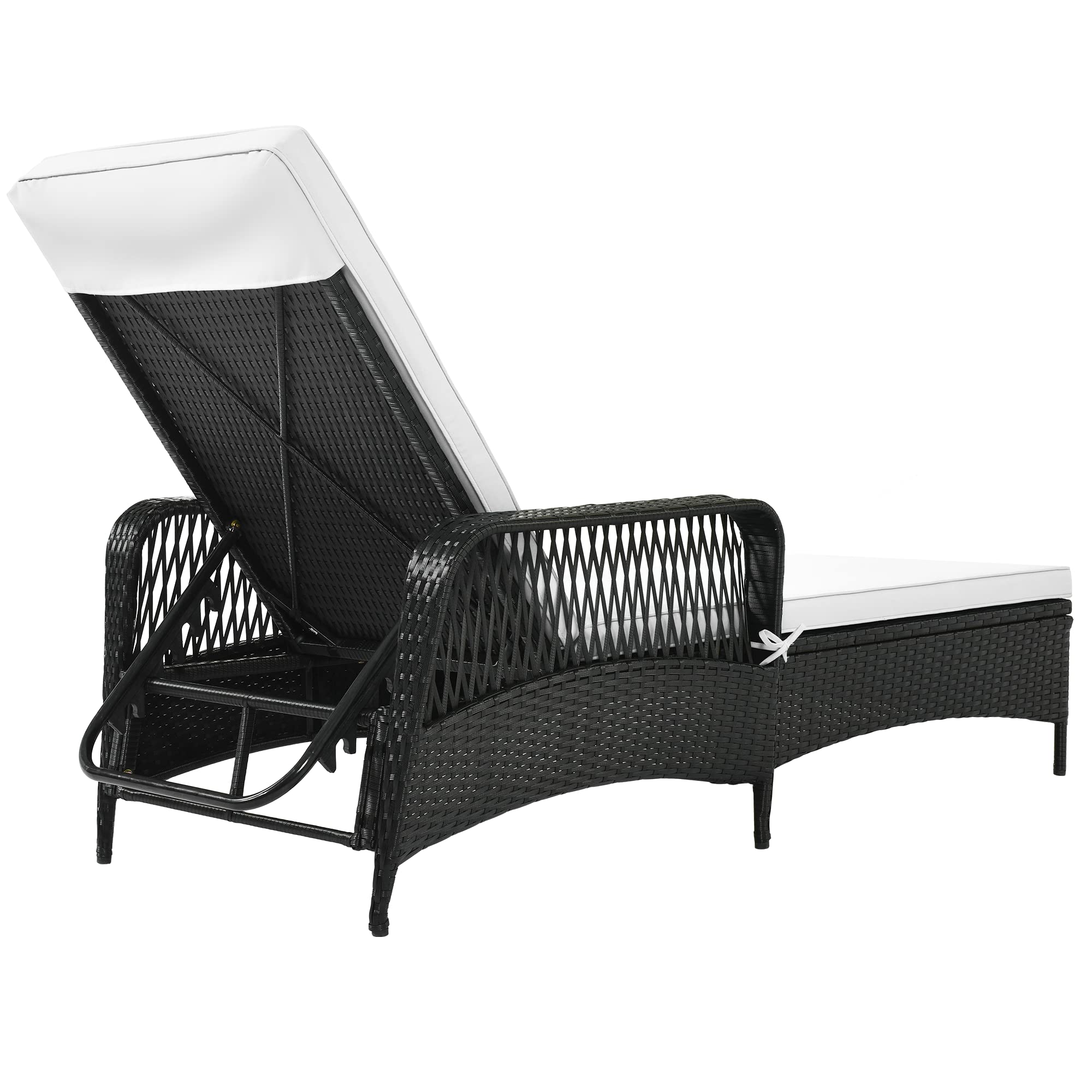 Outdoor Patio Pool PE Rattan Wicker Chair Wicker Sun Lounger, Mesh Design and Graceful Curve,Adjustable Backrest,Suitable for Patio, Poolside, Beach and Other Sunbathing Places (Beige)