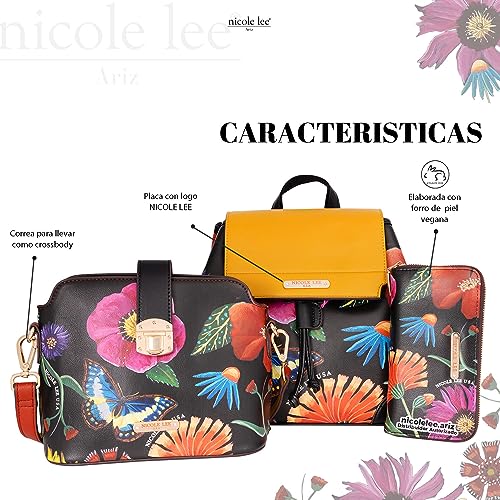 Nicole Lee Butter-Flower Black 3 Piece Set (Backpack, Crossbody, Wallet)
