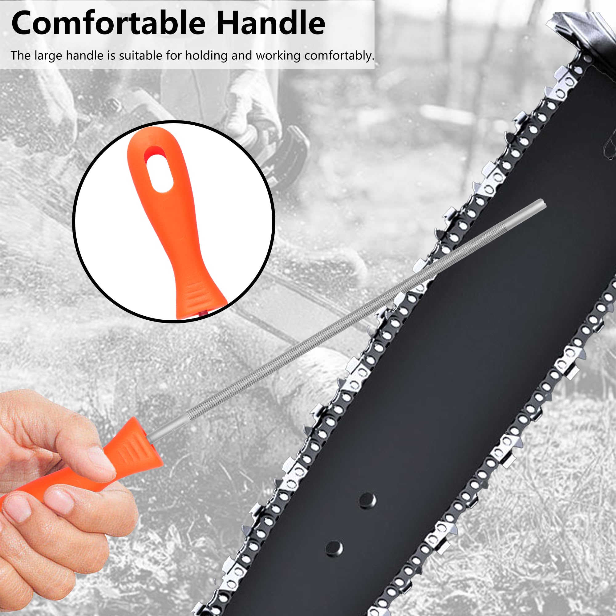 Restoo 3 Pack Chainsaw Sharpener File Kit for Sharpening Chainsaw Chain, Durable Steel Chain Saw Sharpener Tool Accessories with Hard Plastic Handle (3 Pack, 5/32, 7/32, 3/16 inch)