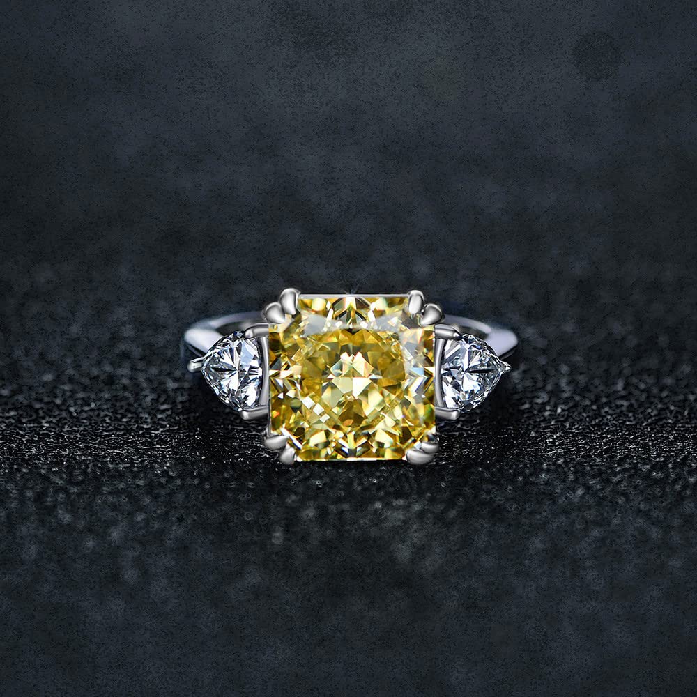 Women's S925 Silver Ring 5ct High Carbon Diamond Square Luxury Ring Engagement Wedding Ring (5#-9#) (yellow6)