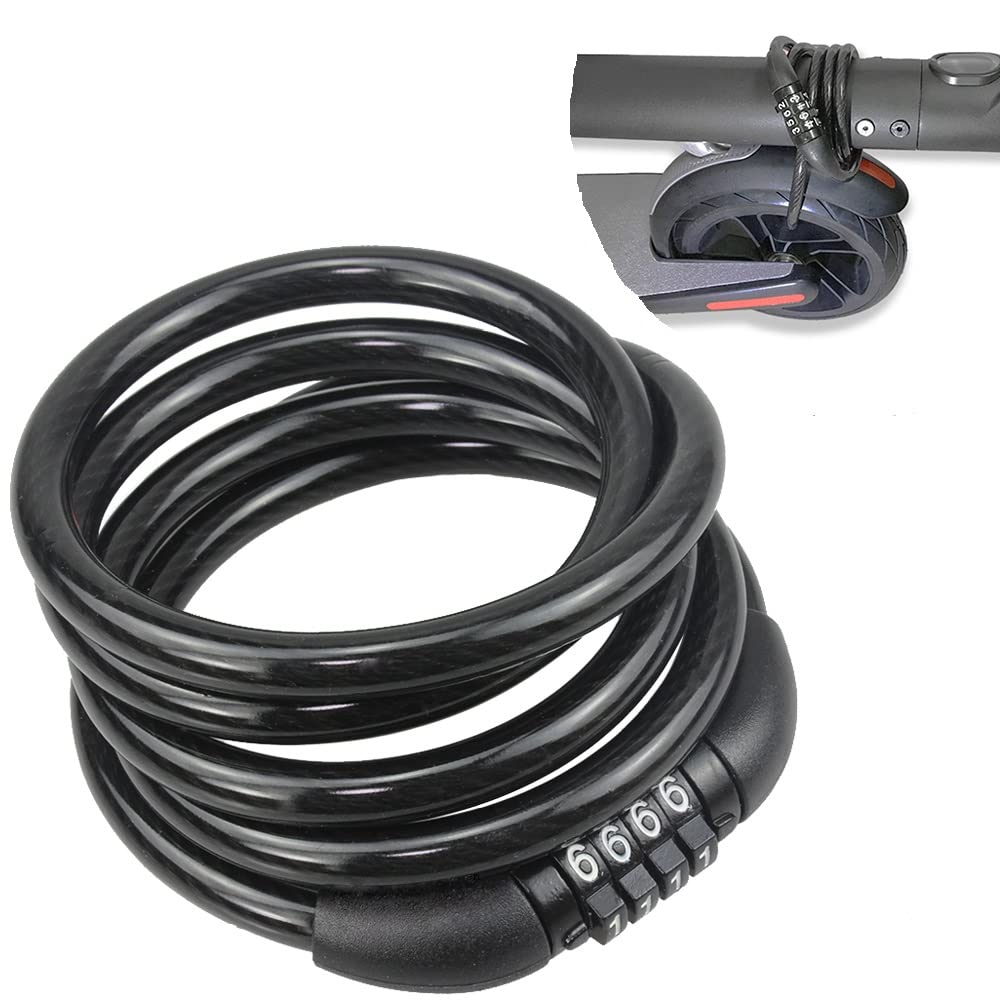 SEWAY Scooter Lock Cable for Xiaomi Mijia M365 ES Series, Bicycle Combination Locks Coiled Chain Lock Basic Self Coiling Core Steel Wire 4 ft. Long 1/3 inch Fit for M365/ES1/ES2/ES3/ES4