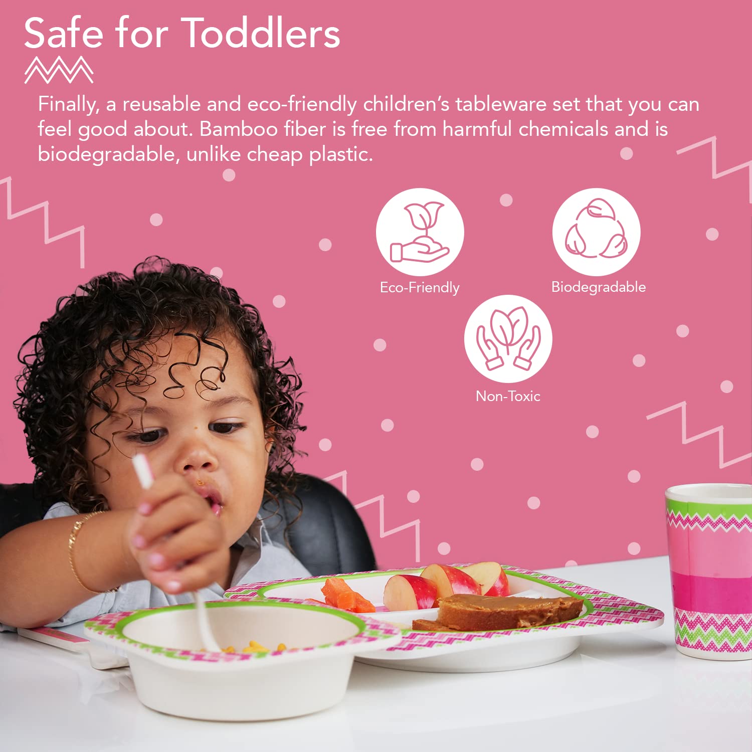 Thoneed Bamboo Kids Plate and Bowl Set | Matching Dishes for Toddlers Ages 1+ | 5 Piece Divided Dinnerware Set Includes Plate, Bowl, Cup & Utensils | Reusable, BPA Free & Dishwasher Safe (Cow)