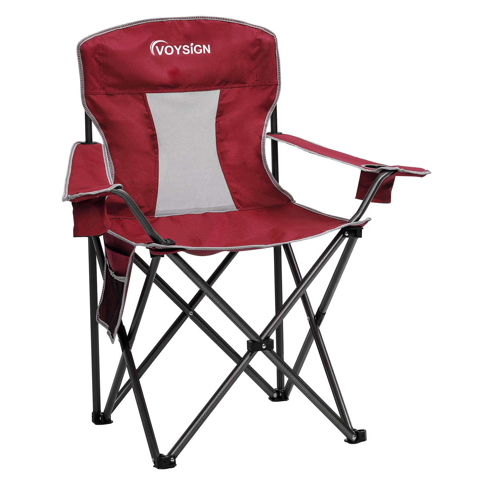 VOYSIGN Mesh Folding Camping Chairs for Adults, Oversized Portable Outdoor Chairs, Weight Capacity 325 lbs with Cup Holder, Storage Pocket, Carry Bag