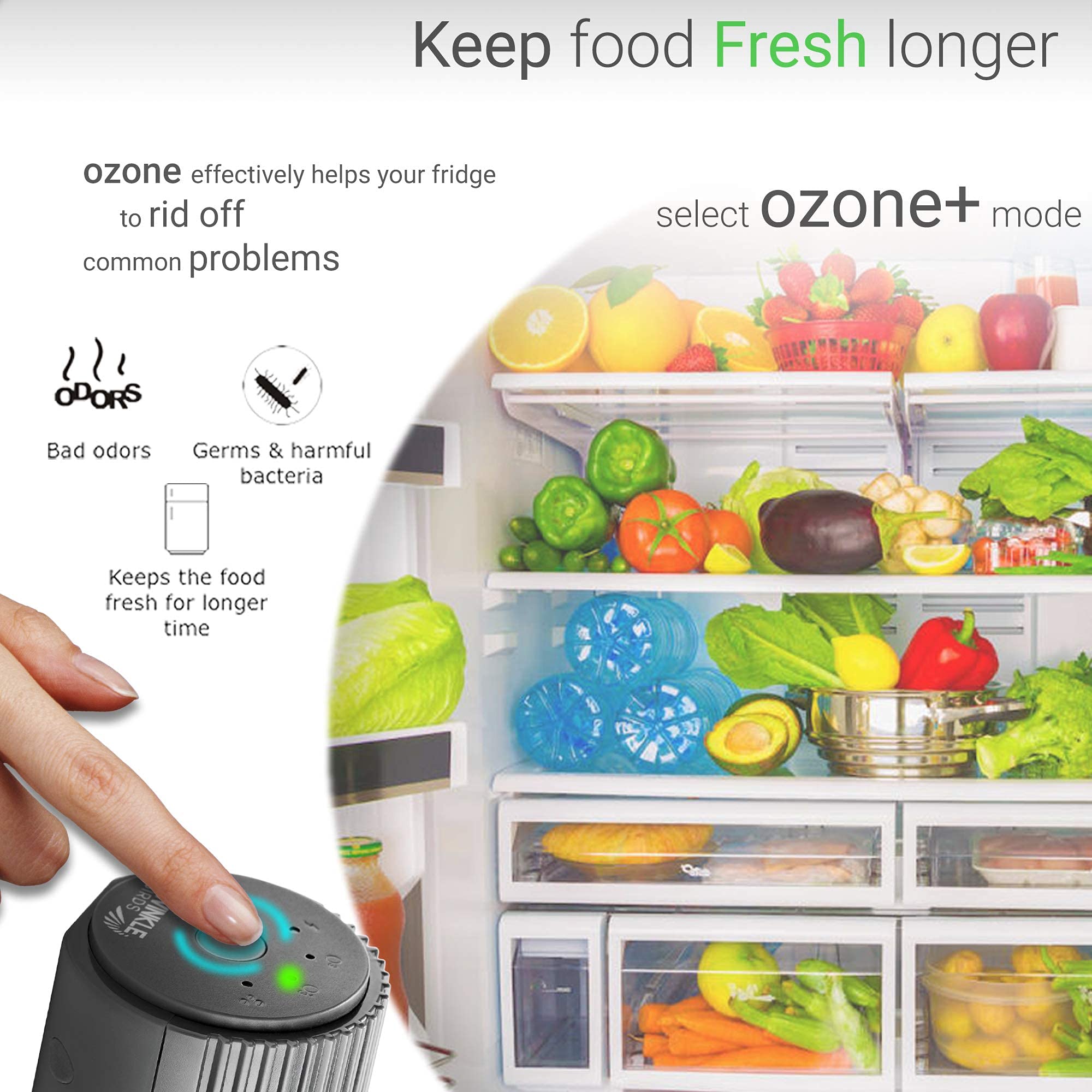 Portable Ozone Air Purifier - Travel Size Air Cleaner Ionizer - Rechargeable Anti-Microbial Ionizer for Car, Travel, Kitchen, Fridge - Dark Grey