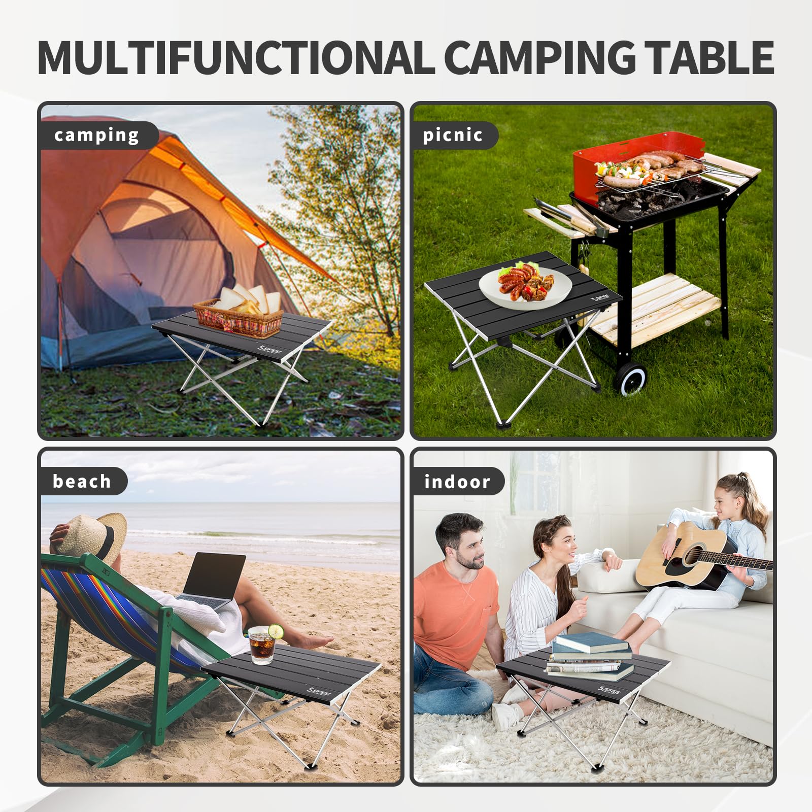 Sfee Folding Camping Table - Portable Ultralight Aluminum Camp Table Lightweight Compact Roll Up Picnic Table for Picnic Outdoor Hiking BBQ Camping Kitchen Fishing Beach with Carry Bag (Black)