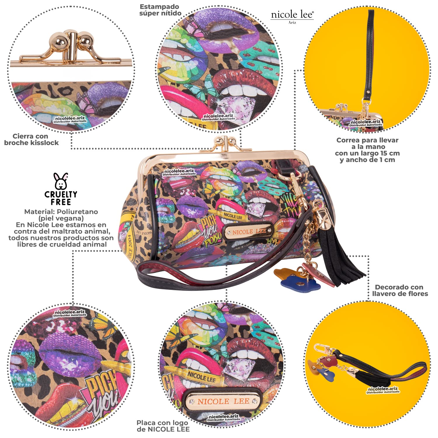 Nicole Lee Mini Kiss Lock Coin Purse Wristlet - All Emotion