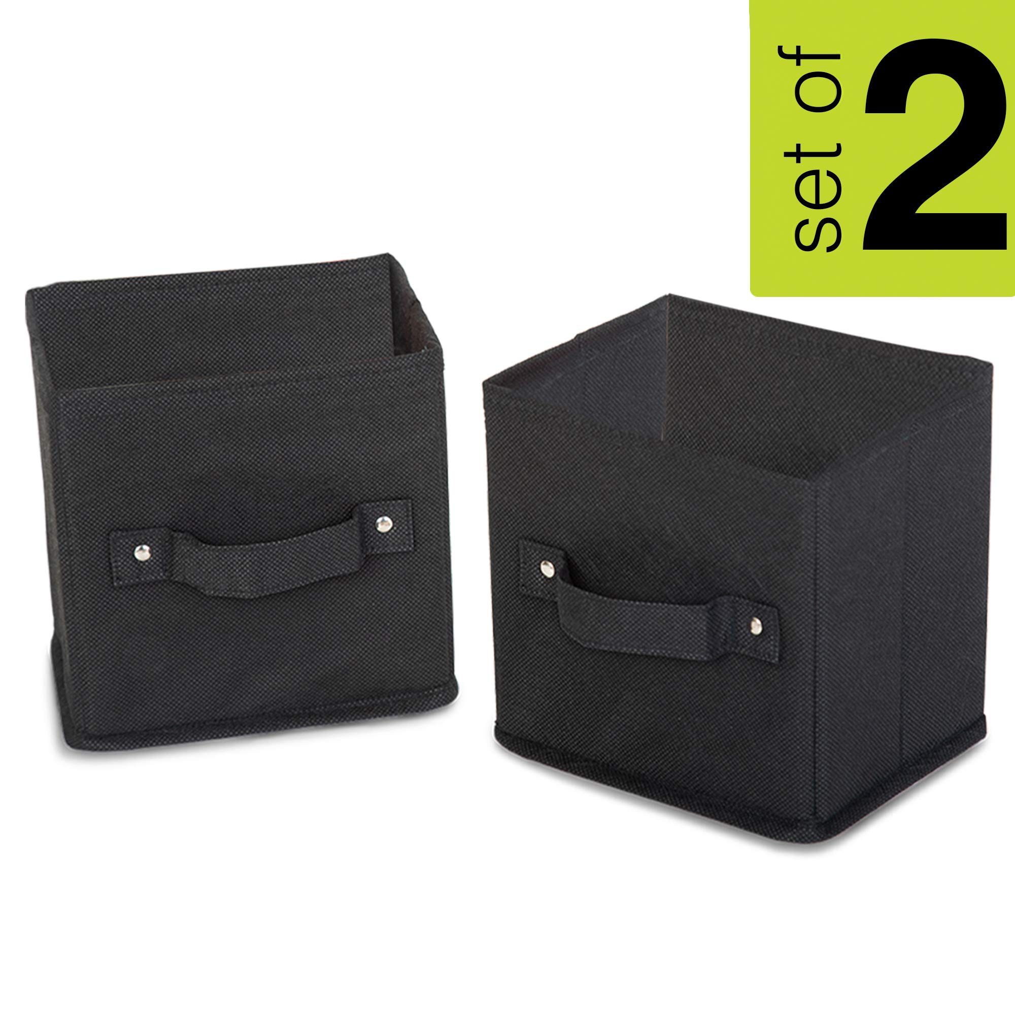 Smart Design Mini Cube Organizer - Set of 2 - Riveted Reinforced Handles - Non-Woven Fabric - for Storage, Arts, Crafts, Accessories, Plushies, and Toys - Home Organization 5.75 x 7 Inch - Black