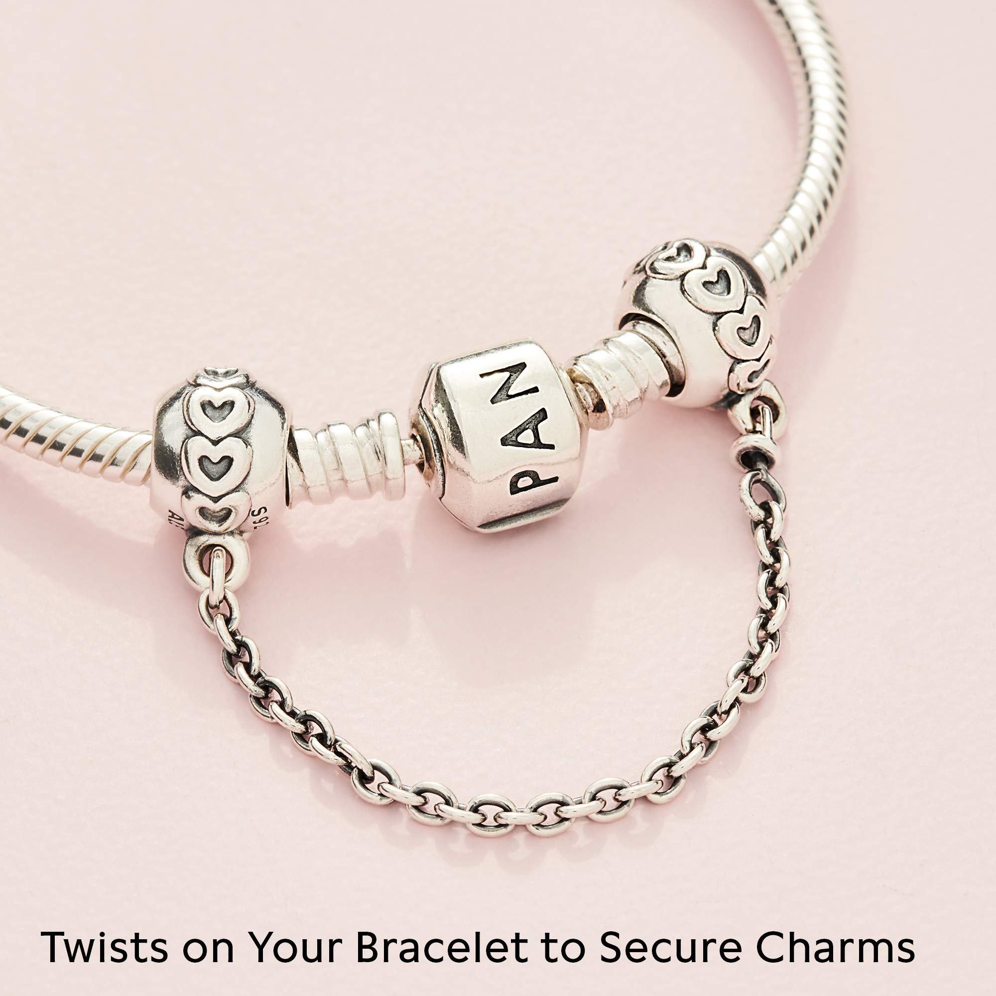 Pandora Jewelry Band of Hearts Safety Chain Sterling Silver Charm, 2", No Box