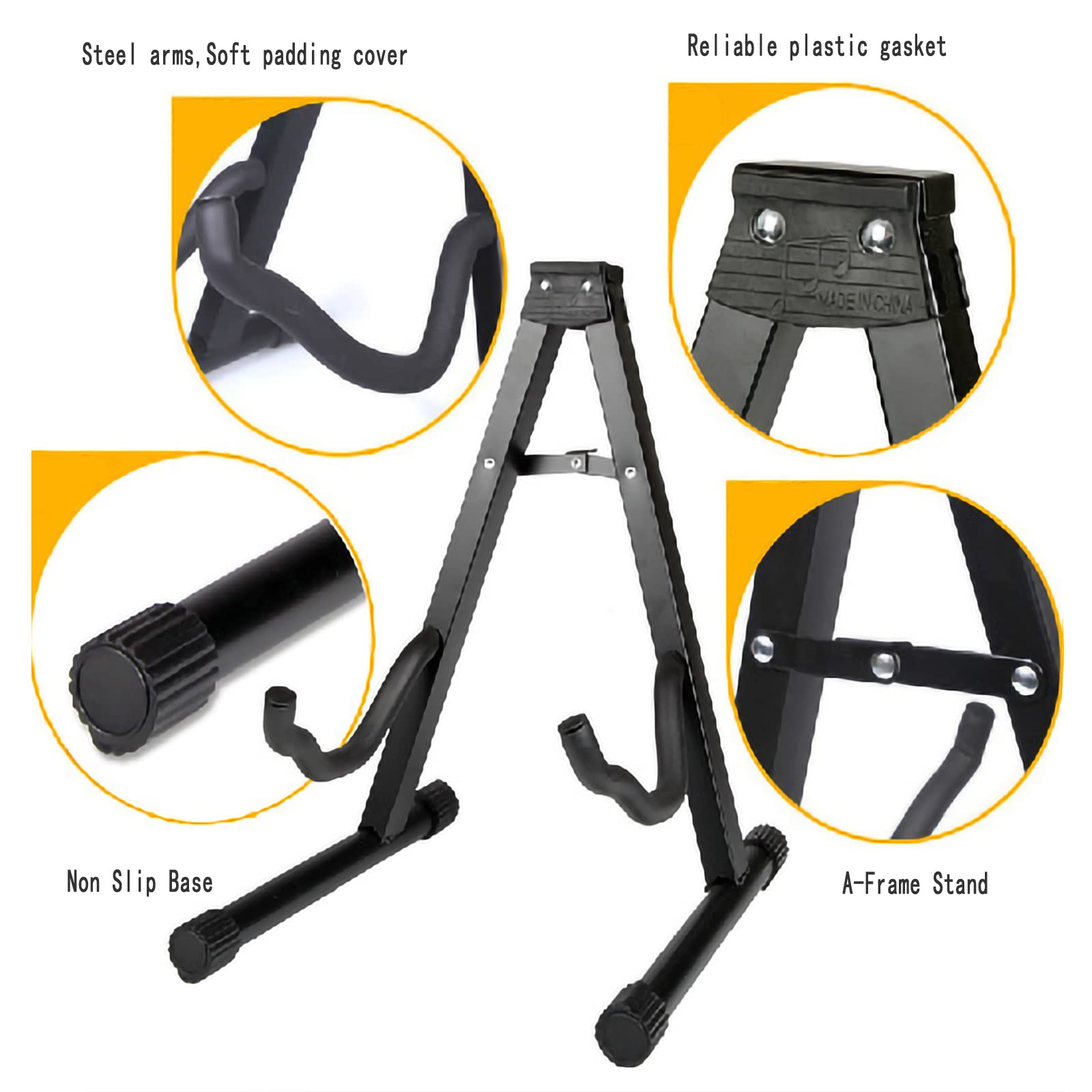 tinglion Folding A-frame Guitar Stand, Universal Floor Stand ,With Shock-Absorbing Support Arms, Non-slip Foot Pads,for Classical Guitar,Bass Guitar,Electric guitars, Ukulele etc