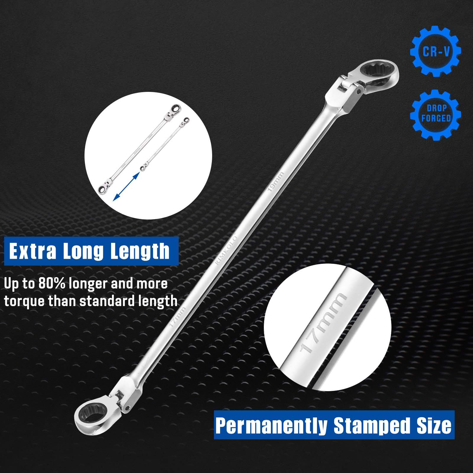 RIMKOLO 6-Piece Flex Handle Breaker Bar Set 1/4" 3/8" 1/2" Drive with 4" 5" 6" Extension Bars