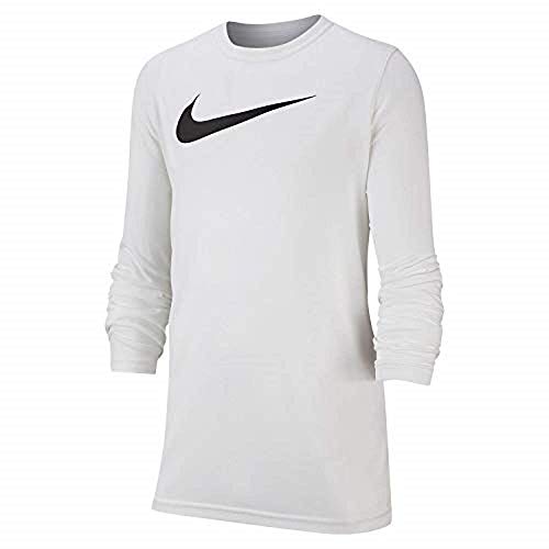 Nike Boy`s Dri-FIT Legend Long Sleeve Training T-Shirt (White(AR5313-100)/Black, X-Large)