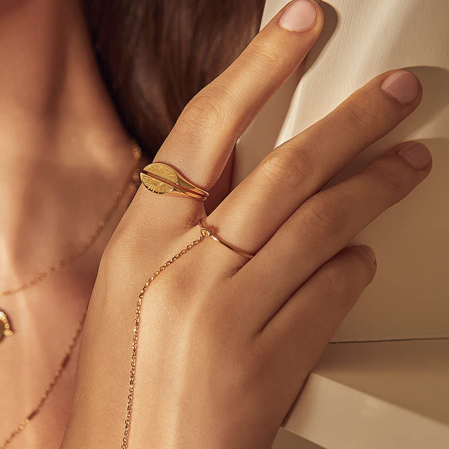 Wanderlust + Co Sun & Moon Gold Ring Set (Size 8) 14K Gold Plated Hypoallergenic Shower-safe Jewelry