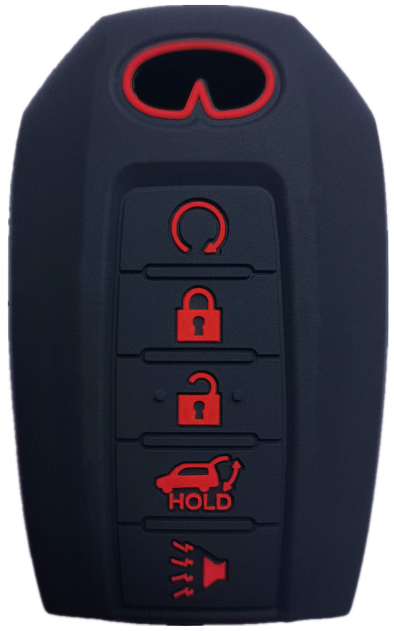 RUNZUIE Silicone Keyless Entry Remote Key Fob Cover Protector Compatible Fit for 2020 2019 Infiniti QX60 QX50 Black with Red 5 Buttons