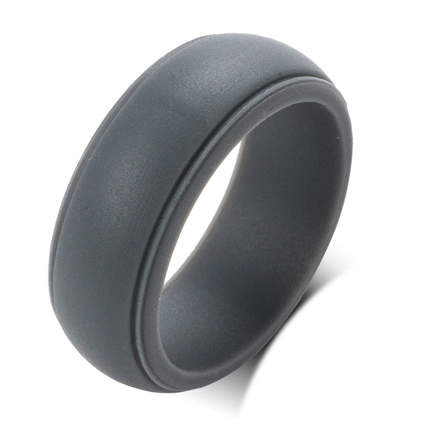 YUNGELX Customize Best Friend Ring for 2 Silicone Sun Moon Couple Ring 8MM Dark Grey Breathable Silicone Rubber Step Edge Dome Comfort Fit Wedding Band Promise Engagement Rings Set