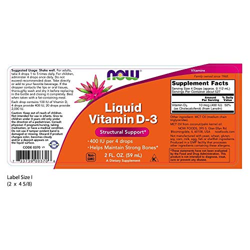 NOW Supplements, Liquid Vitamin D-3, Strong Bones*, Structural Support*, 2-Ounce