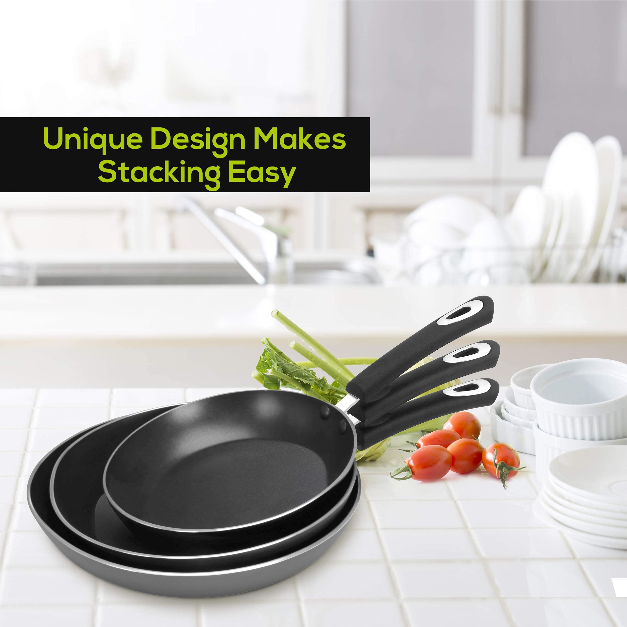 Utopia Kitchen 1 Quart & 2 Quart Nonstick Saucepans with Glass Lids & along with 8β 9β & 11β Nonstick Frying Pan - Induction Bottom - Multipurpose Use for Home Kitchen or Restaurant - Grey-Black