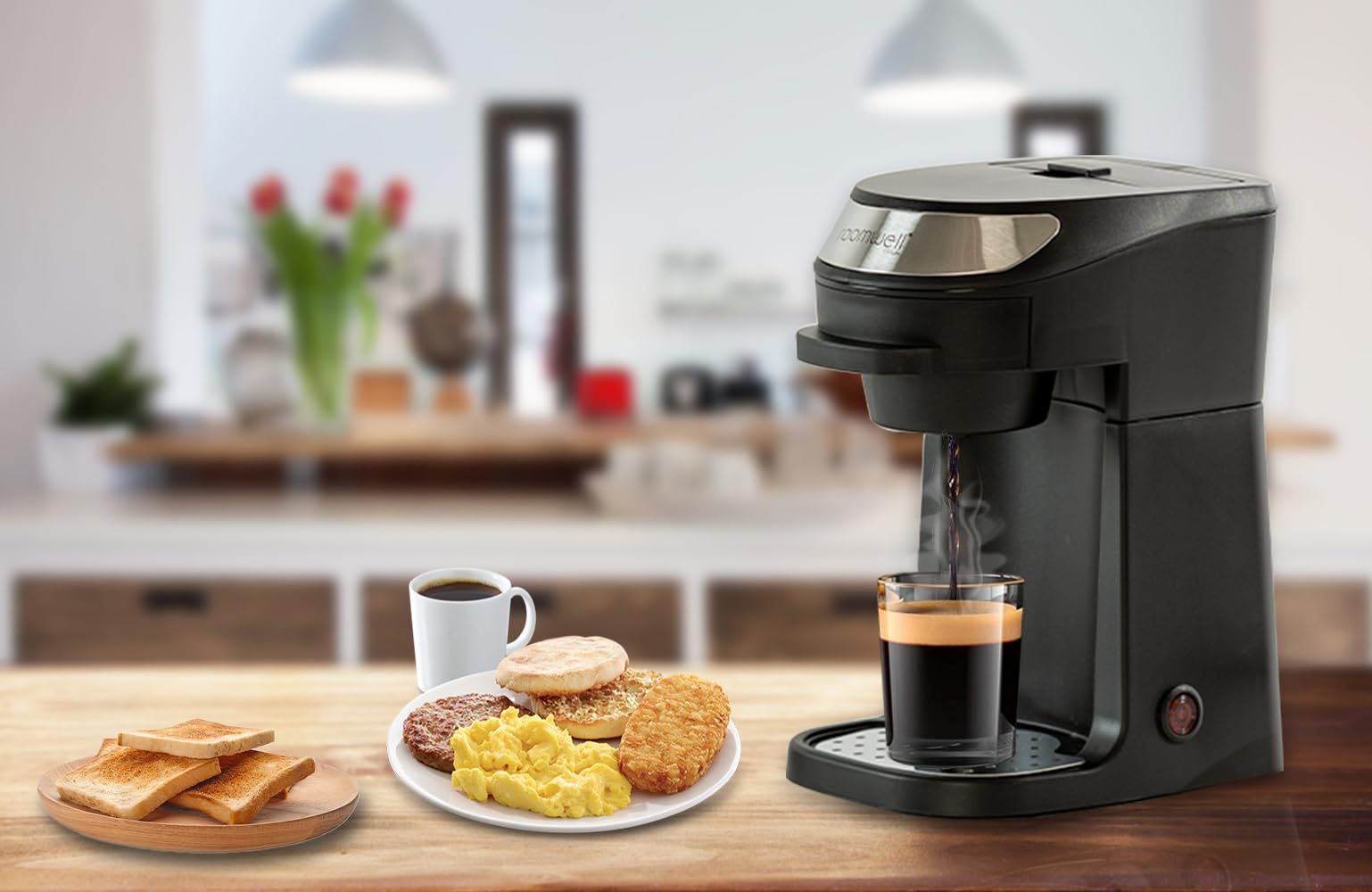 roomwell Single Serve Coffee Maker - 12 oz Stainless Steel Portable Drip, Reusable Mesh Filter, Ground Compatible, Non-Pod Mini Coffee Maker - Ideal Coffee Machine for College & Coffee Lovers,Black