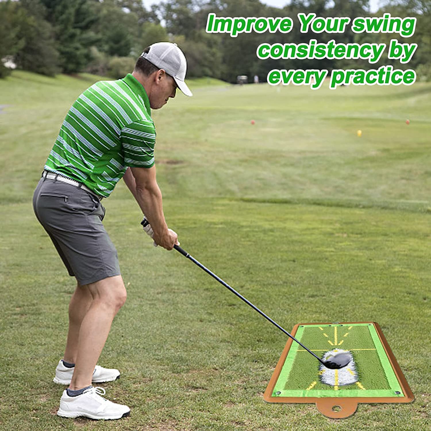 Sunwhat Golf Training Mat for Swing Detection Batting, Swing Path and Correct Hitting Posture Golf Practice Mat for Indoor/Outdoor, Golf Training Aid Equipment