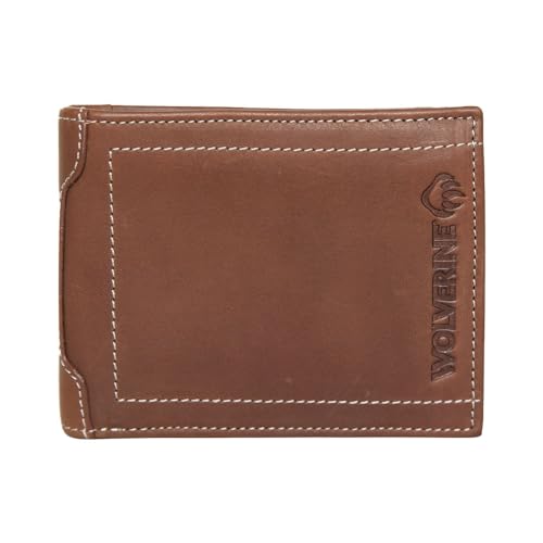 WOLVERINE Men's RFID Blocking Rugged Passcase Wallets (Avail in Cotton Canvas Or Leather), Raider Bifold-Brown, One Size