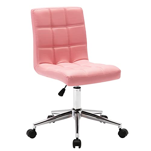 Porthos Home Finch Task Chair with Adjustable Height and 360̊ Swivel in Tufted Upholstery (Armless Design Suitable for Home Studios and Small Offices), One Size, Pink