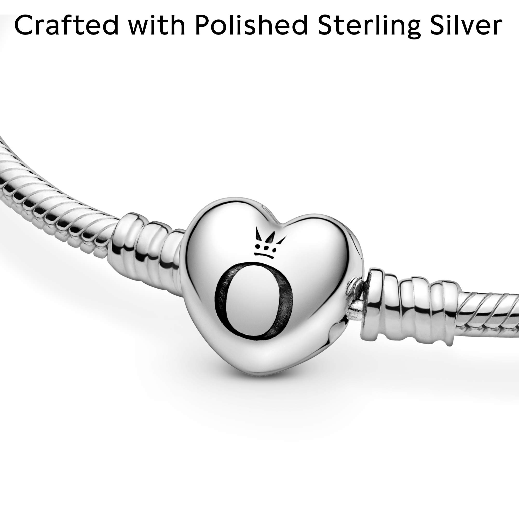 Pandora Jewelry Moments Heart Clasp Snake Chain Charm Sterling Silver Bracelet, 7.9"