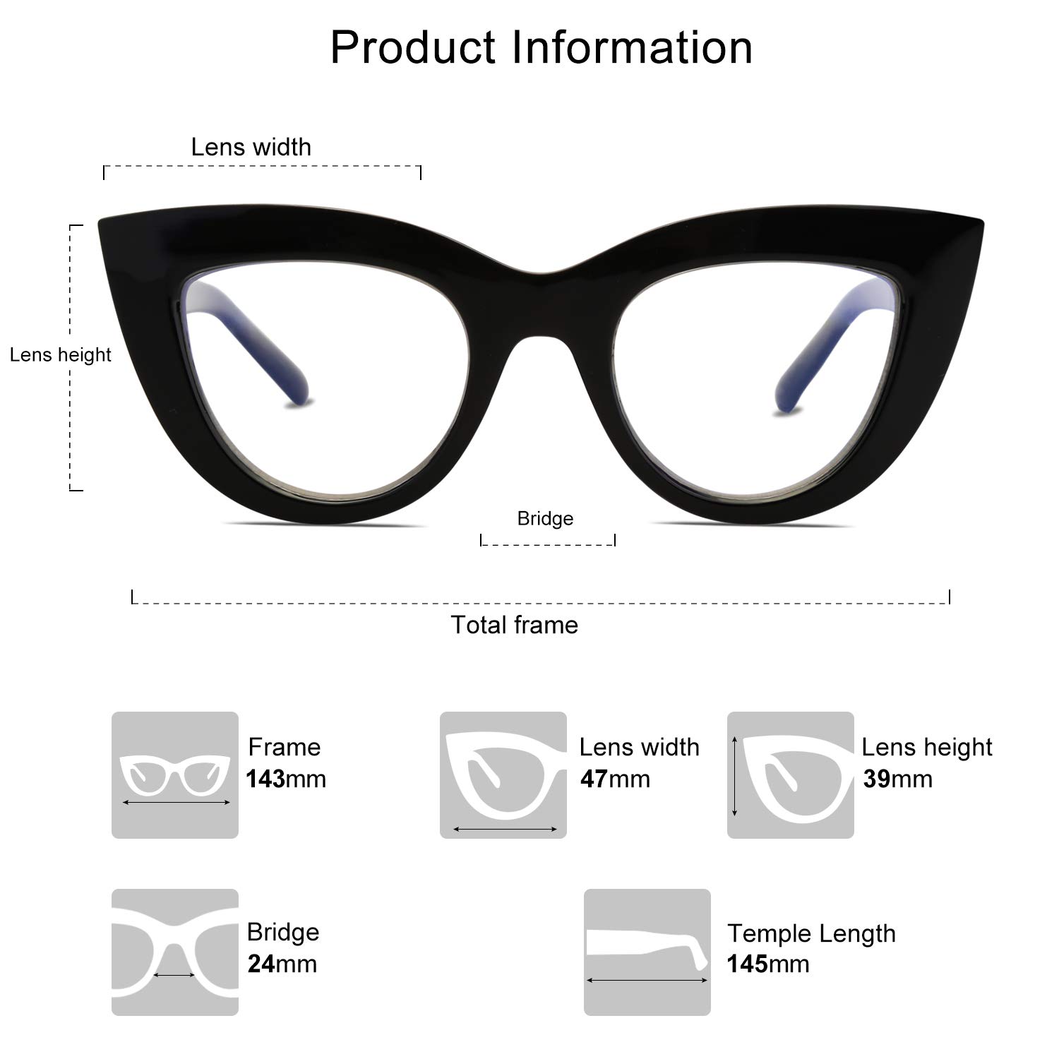 SOJOS Blue Light Blocking Glasses Retro Vintage Cateye Eyeglasses for Women Plastic Frame Hipster Party SJ5025 with Black Frame/Anti-Blue light Lens