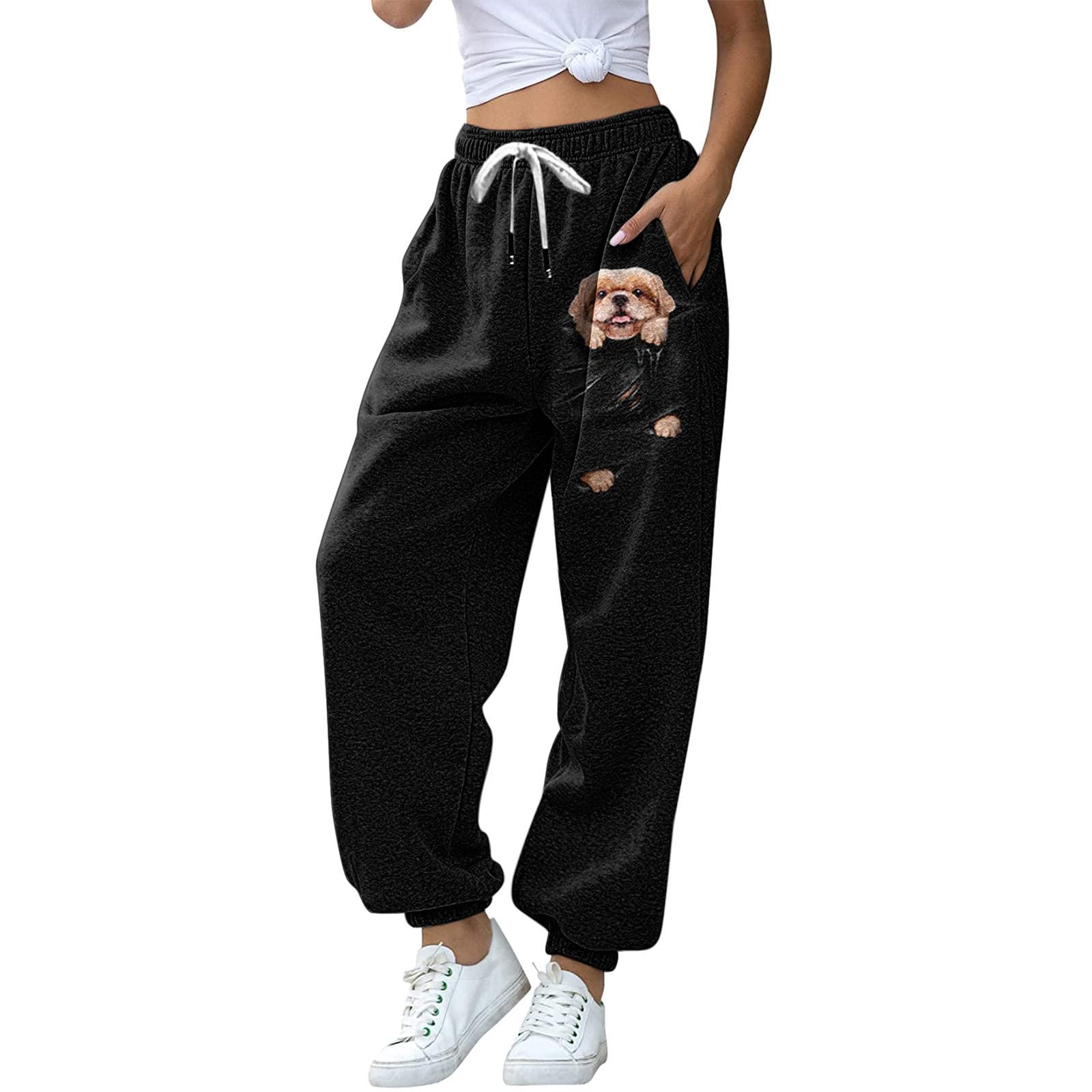 Womens Joggers, Womens Plus Size Pants Pull On Womens Casual Elastic Waist Solid Comfy Jogging Jogger Pants with Pockets