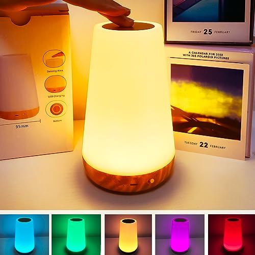 TLAOTNIY Dimmable Night Light Lamp, 𝘾𝙤𝙡𝙤𝙧 𝘾𝙝𝙖𝙣𝙜𝙞𝙣𝙜 𝘽𝙚𝙙𝙨𝙞𝙙𝙚 𝙉𝙞𝙜𝙝𝙩 𝙇𝙞𝙜𝙝𝙩𝙨 for Kids, Touch Sensor Control Table Light Lamp for Bedroom with Rechargeable Battery -Remote