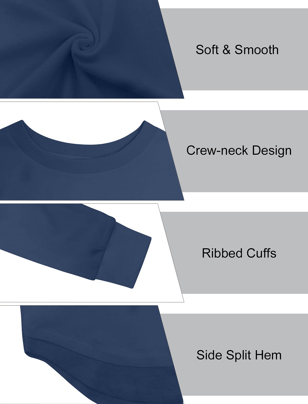 Women’s Long Sleeve Casual Sweatshirt Relaxed Loose Fitted Tunic Tops Pullover Shirts Blue X-Large