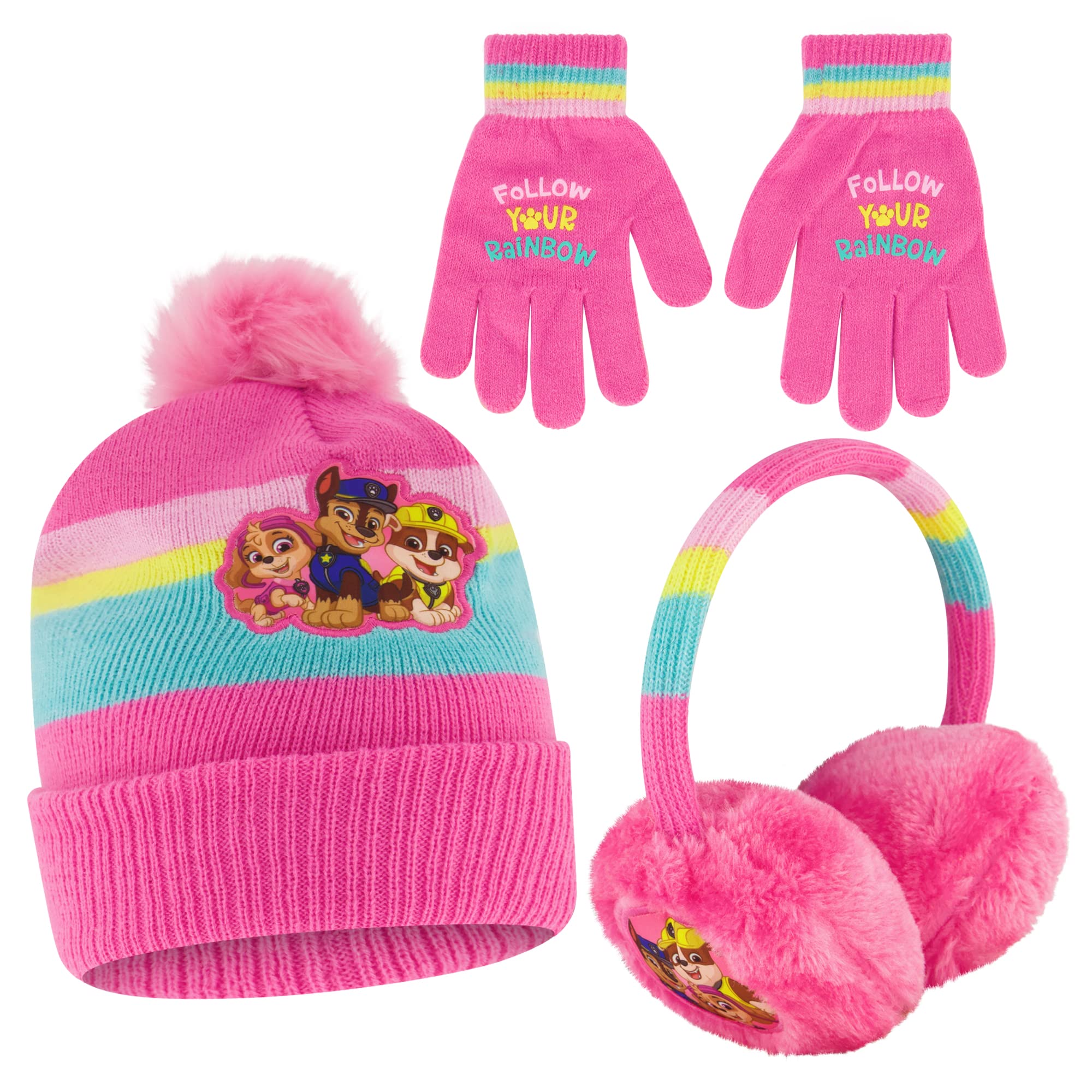 Nickelodeon Girls' Winter Hat Earmuffs and Kids Gloves Set, Paw Patrol for Age 4-7