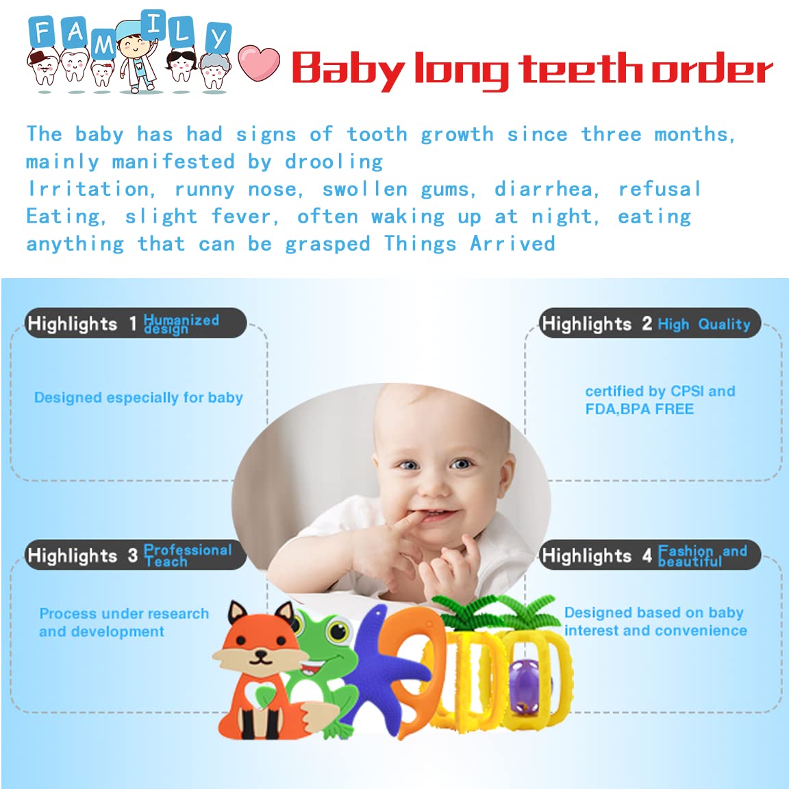 Veslen Baby teether, Cute Fruits teether, Suitable for Boys and Girls Teething Chewing, BPA-Free, 3-12-24-36 Months Newborn Teething Toy(Pineapple)