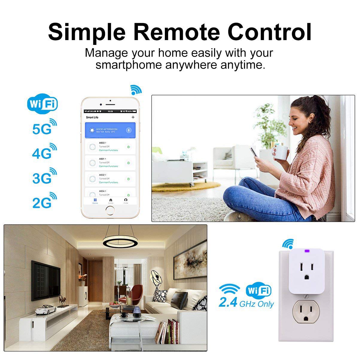 Smart Plug, POWRUI Mini WiFi Outlet Compatible with Amazon Alexa & Google Home,No Hub Required Timing Function Control Your Home,ETL Certified, (4 Pack)