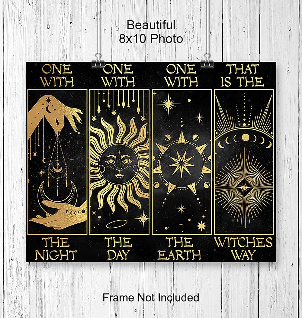 Witchy Sabbat Grimoire Witchcraft Decor - Sun, Moon, Celestial Wall Art - Celtic Woman Goddess Decor - Magic Home Decor - Boho Bohemian Witch Decor for Women - Wicca Wiccan Supplies - Pagan Gifts