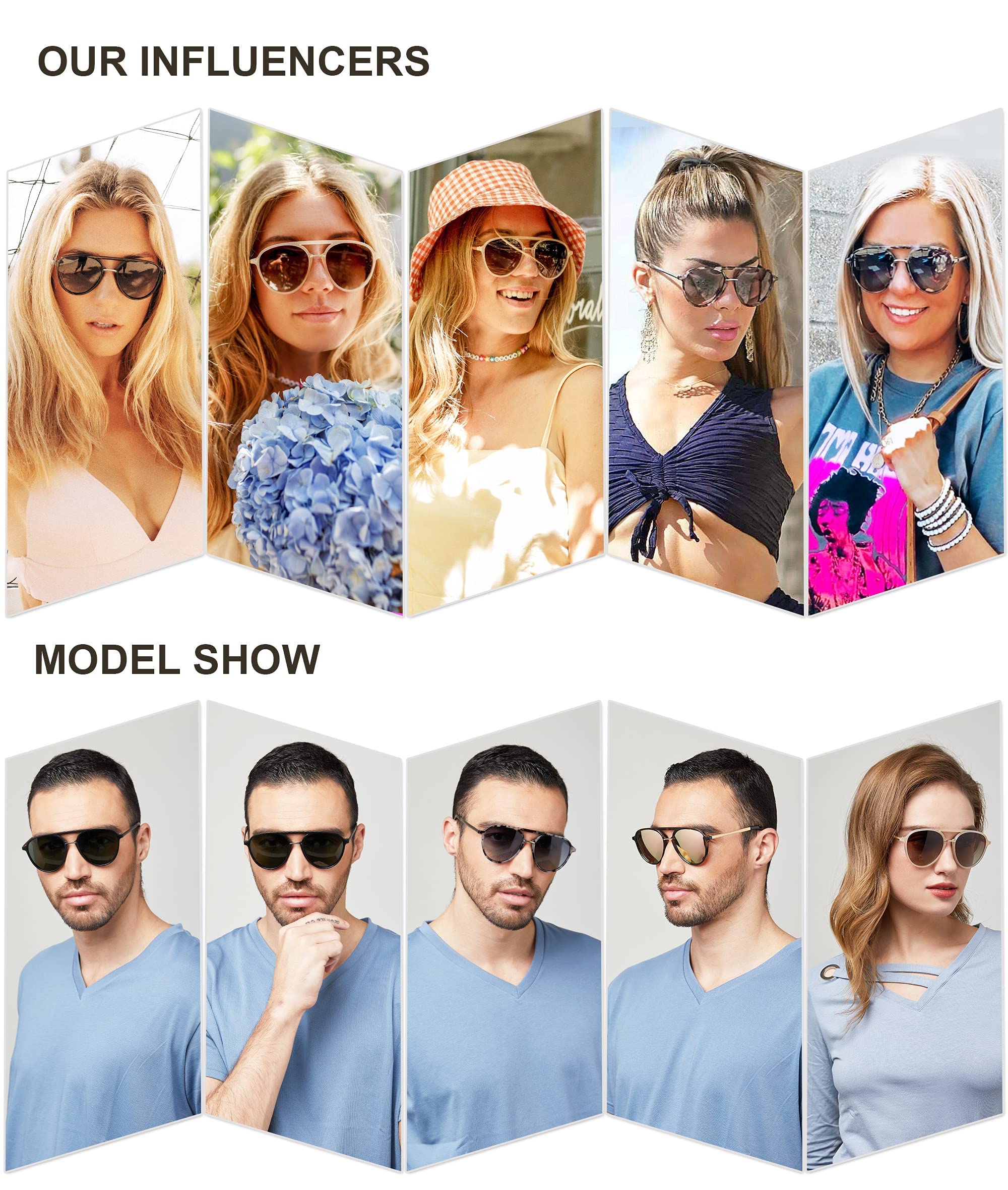 SOJOS Retro Aviator Polarized Sunglasses for Women Men Double Bridge Ladies Shades SJ2078 with Grey Tortoise Frame/Gradient Light Blue Lens