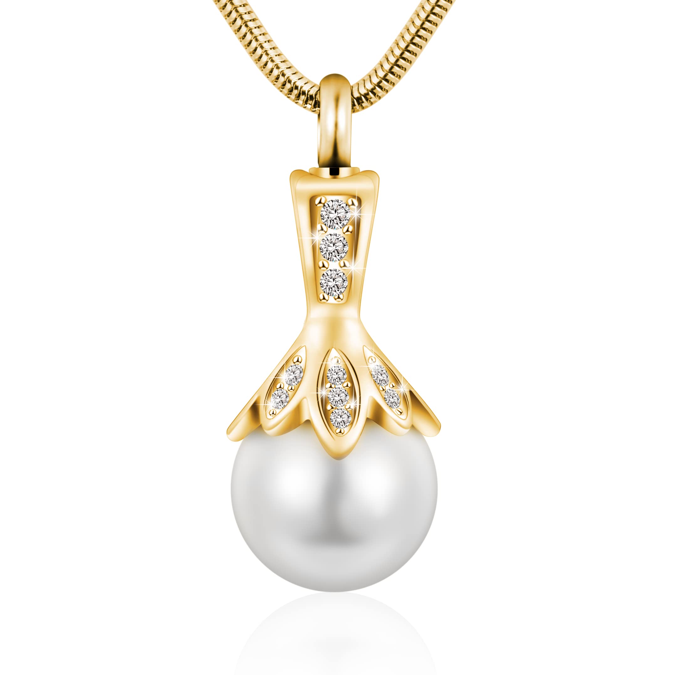 Pearl Urn Necklace for Ashes Memorial Cremation Necklaces Stainless Steel Ashes Necklace for Men Women(Gold)-You Lighted Up My World