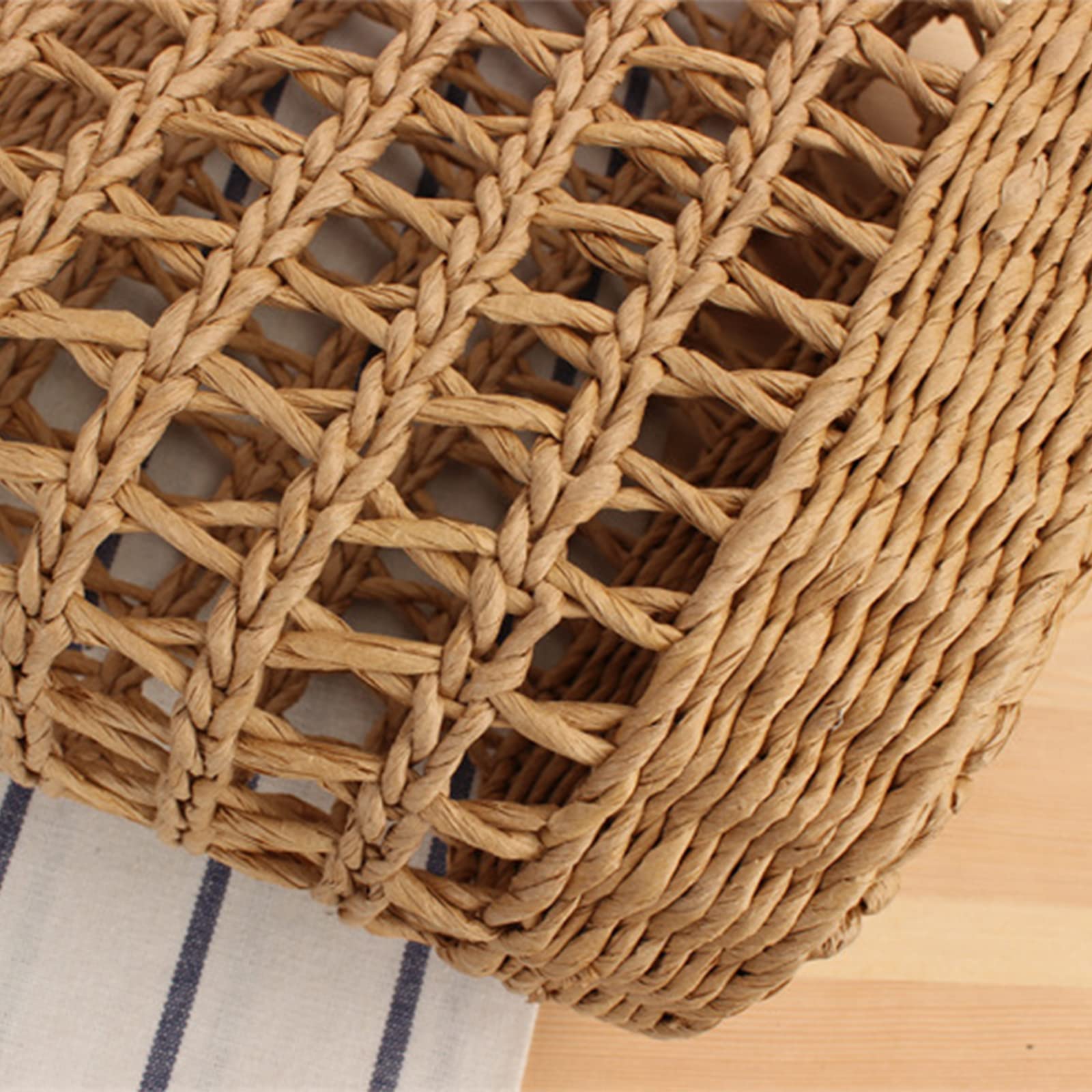 Women Beach Tote Bag, Plain Woven Hollow-Out Straw Beach Crochet Tote Bag Purse Straw Handbag (Camel, One Size)